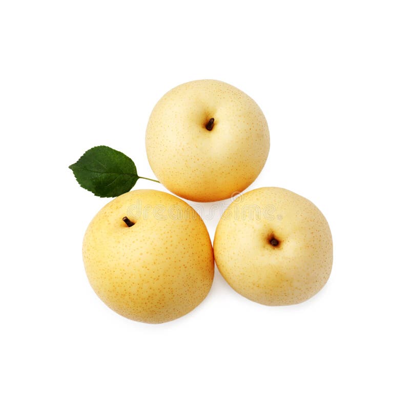 Delicious Fresh Apple Pears and Green Leaf Isolated on White, Top View ...