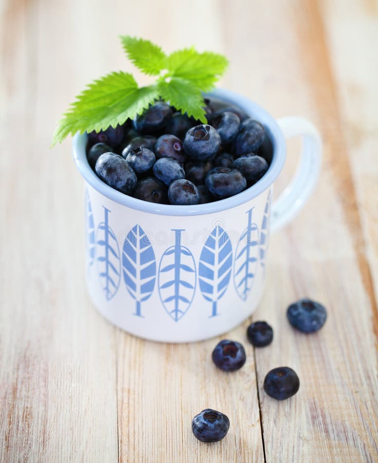 Delicious Fresh Blueberry in the White and Blue Cup Stock Image - Image ...