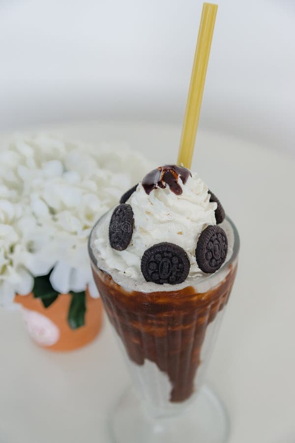 Delicious and Fresh Chocolate Milkshake Stock Photo - Image of brown ...