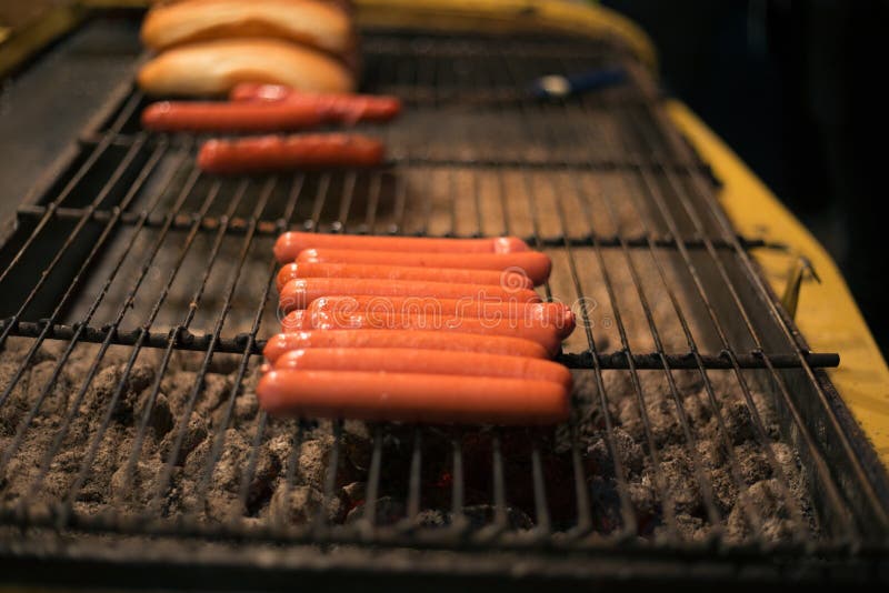 Delicious Fresh Hot Dogs on the Grill Stock Photo - Image of dinner ...