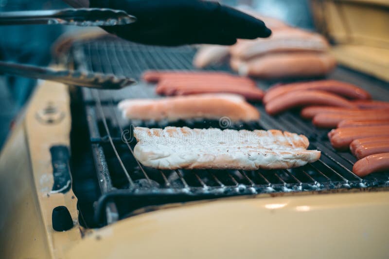 Delicious Fresh Hot Dogs on the Grill Stock Image - Image of american ...