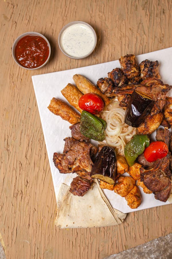 Delicious Fresh Kebab from Different Meats Top View Stock Photo - Image ...