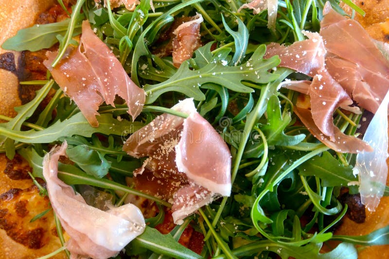 Delicious and Fresh Pizza with Pieces of Meat and Herbs. Stock Photo ...