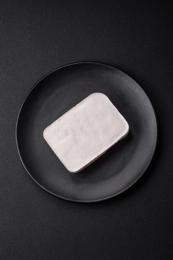 Delicious Fresh Rectangular Shaped Feta Cheese with Spices and ...