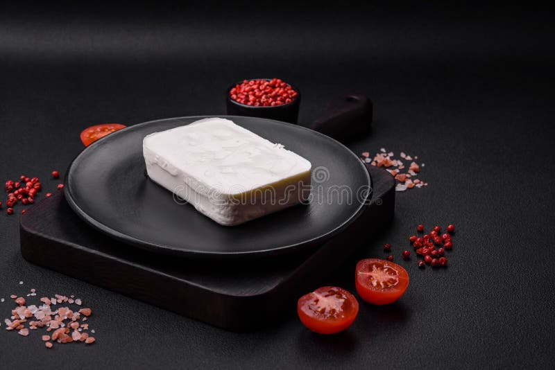 Delicious Fresh Rectangular Shaped Feta Cheese with Spices and ...