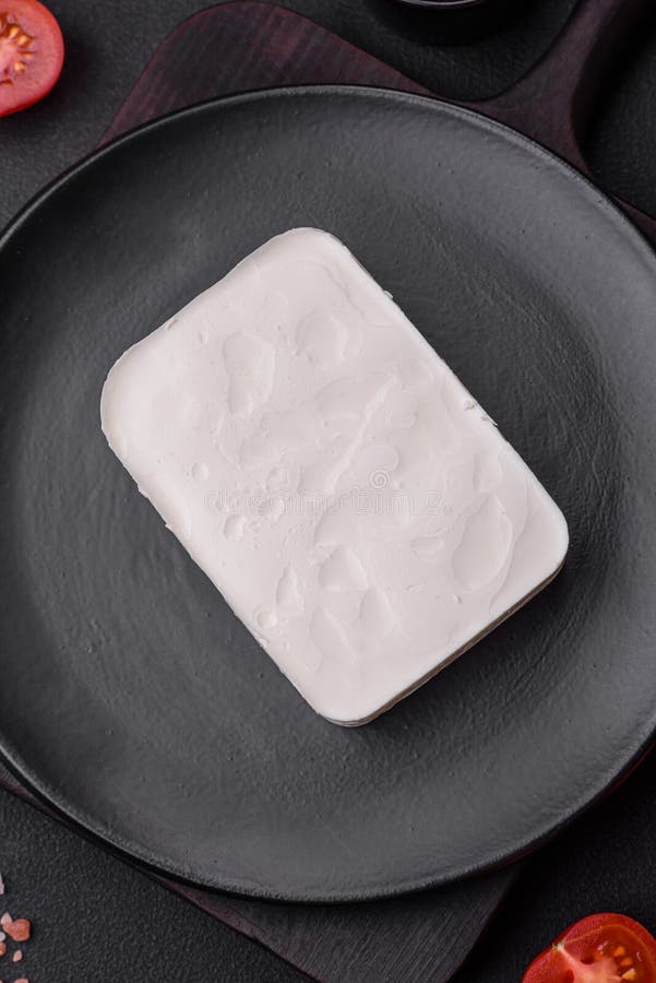 Delicious Fresh Rectangular Shaped Feta Cheese with Spices and ...