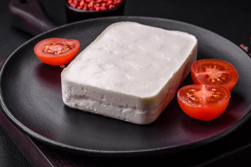 Delicious Fresh Rectangular Shaped Feta Cheese with Spices and ...