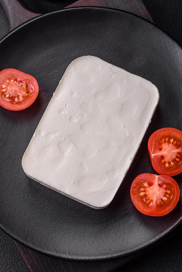 Delicious Fresh Rectangular Shaped Feta Cheese with Spices and ...