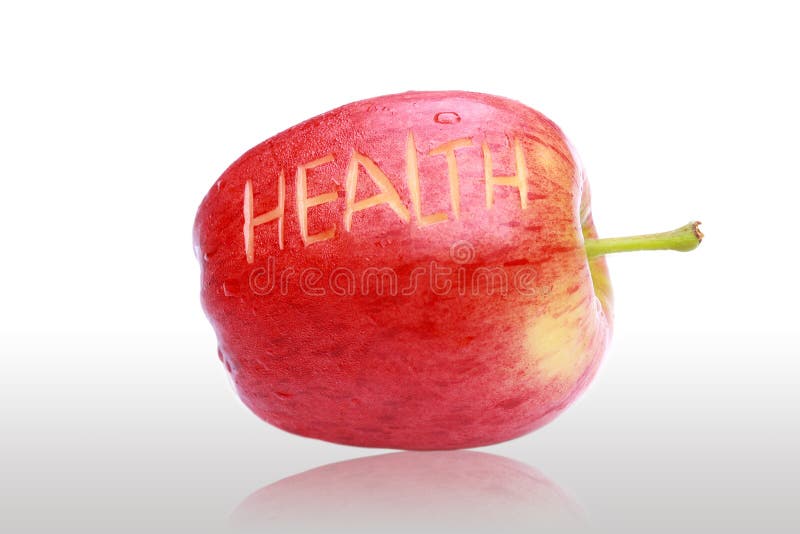 Delicious Fresh Red Apple and Health Text. Stock Photo - Image of good ...