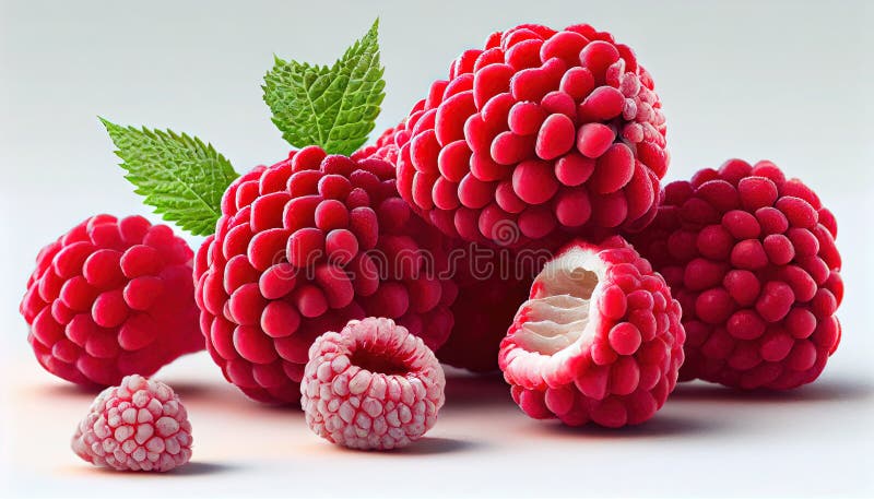 Delicious Fresh Red Raspberry Bunch on Isolated White Background AI ...