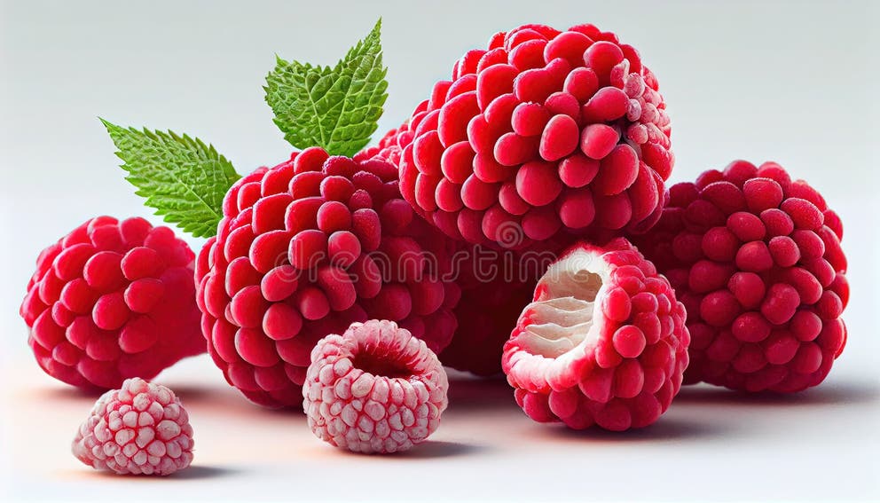 Delicious Fresh Red Raspberry Bunch on Isolated White Background AI ...
