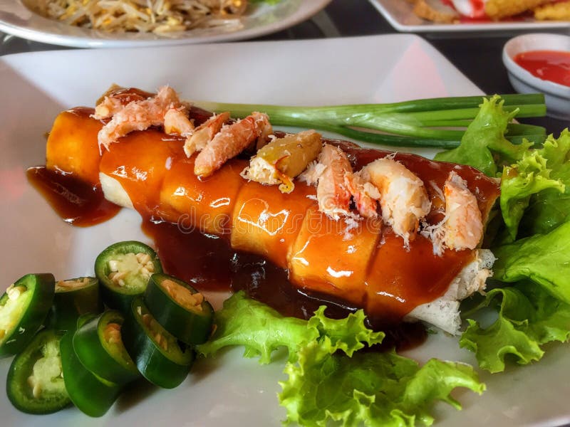 Delicious Fresh Spring Rolls with Crab Meat Thai Style Stock Image ...