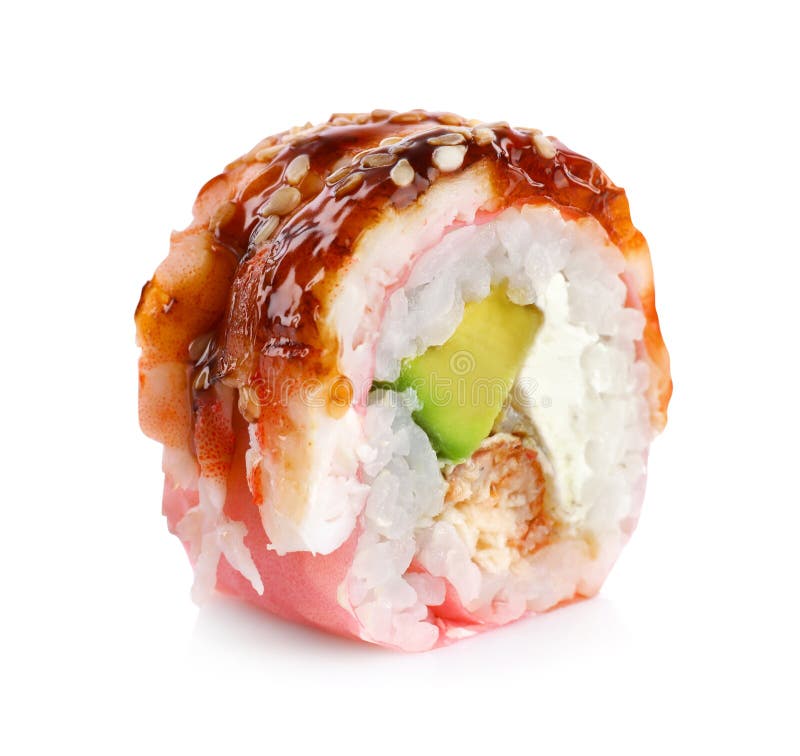 Delicious Fresh Sushi Roll Isolated on White Stock Image - Image of ...