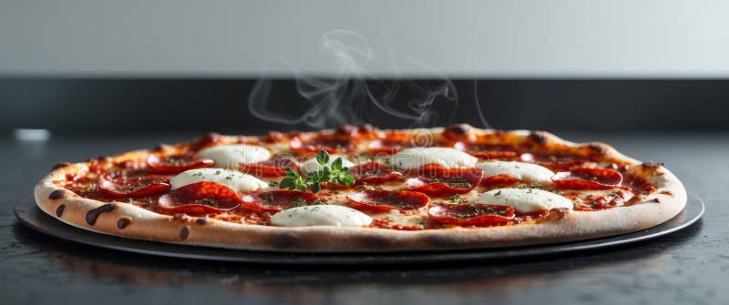 A Delicious Freshly Baked Pepperoni Pizza Placed on a Dark Surface ...