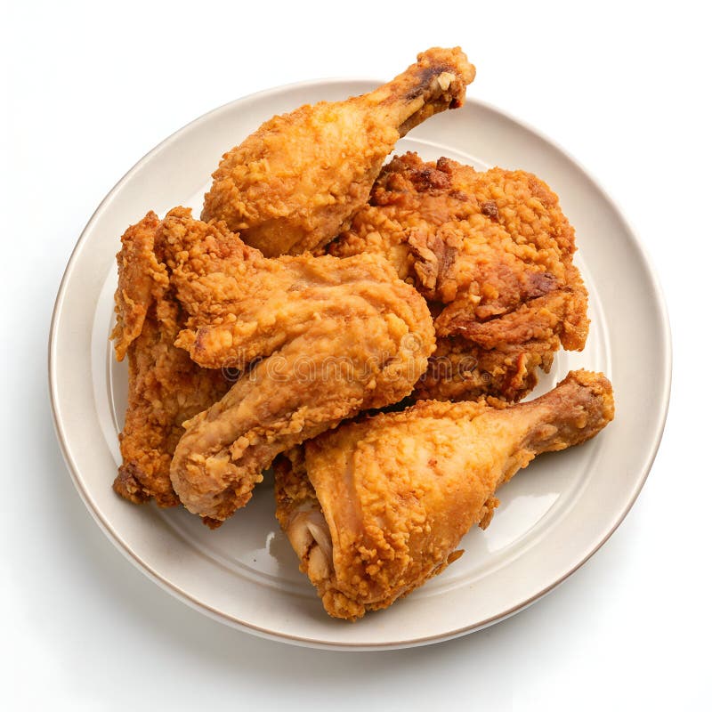 Delicious Fried Chicken on Plate Isolated on White Background Stock ...