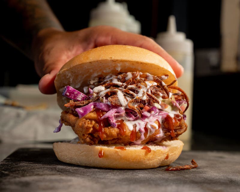 Delicious Fried Chicken Style Crispy Chicken Burger with Bbq Stock ...