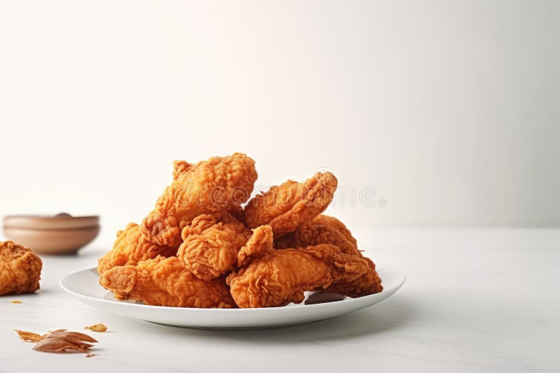 Delicious Fried Chicken on a White Table. Space for Text Stock ...