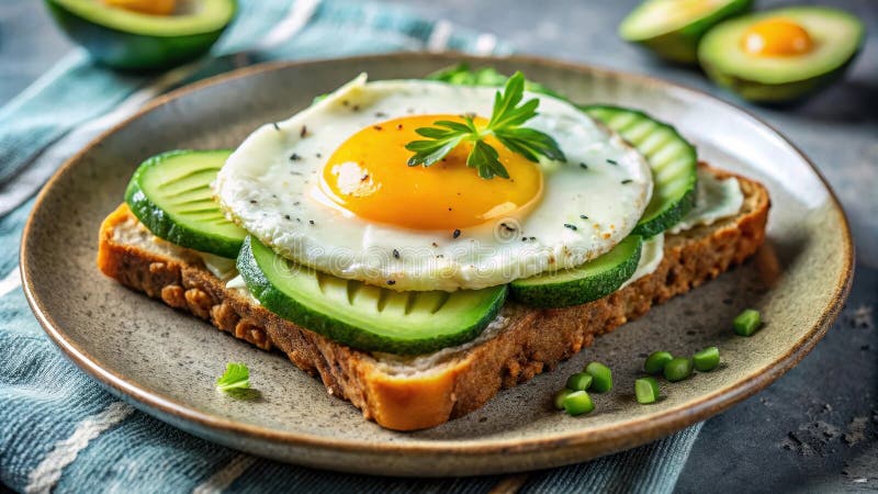 Delicious Fried Egg and Avocado Toast on Whole Grain Bread. Generative ...