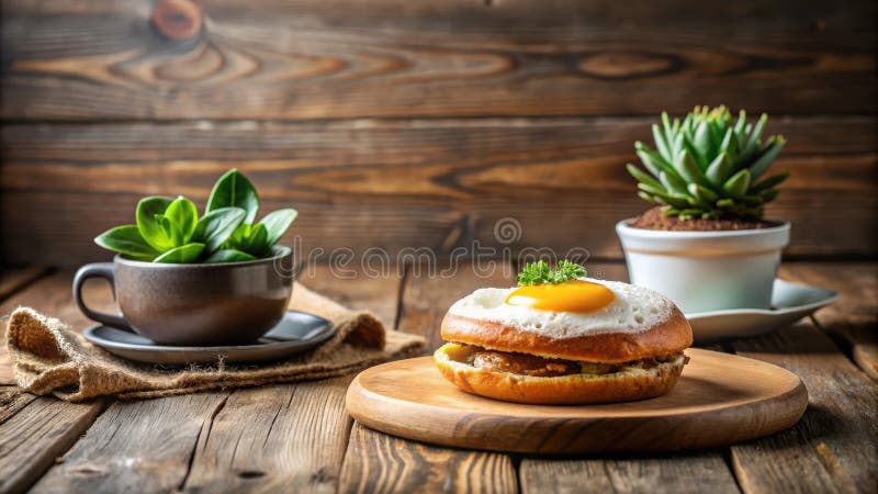 A Delicious Fried Egg Sandwich on a Rustic Wooden Table. Generative AI ...