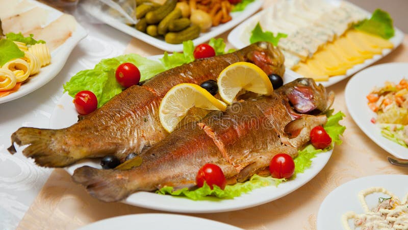 Delicious Fried Fish on Table Stock Image - Image of lunch, pickled ...
