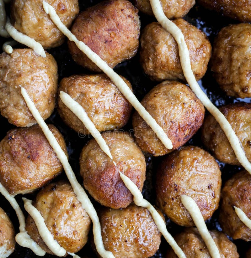 Delicious Fried Meat Meatballs with Mustard Close Up Stock Image ...