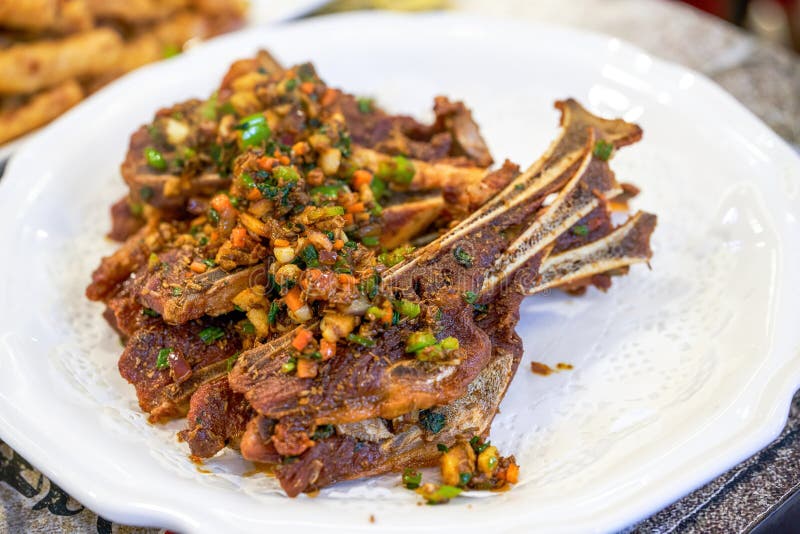 A Delicious Fried Pork Fan Bone with Salt and Pepper Stock Photo ...