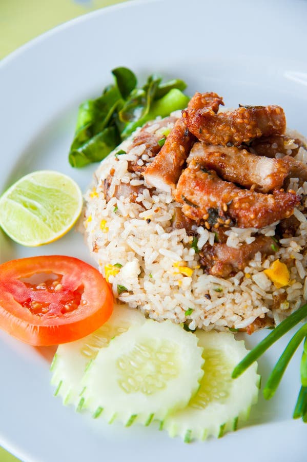 Delicious Fried Rice with Deep Fried Pork Stock Image - Image of lunch ...