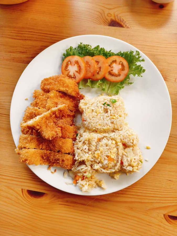 Delicious Fried Rice and Fried Pork, Beautifully Decorated on an ...