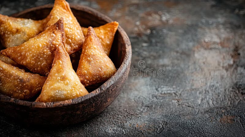 Delicious Fried Samosas in Thali Setting with Warm Shadows Stock Photo ...
