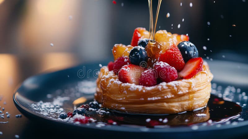 Delicious Fruit Pastry Dessert with Syrup Drizzle Stock Illustration ...