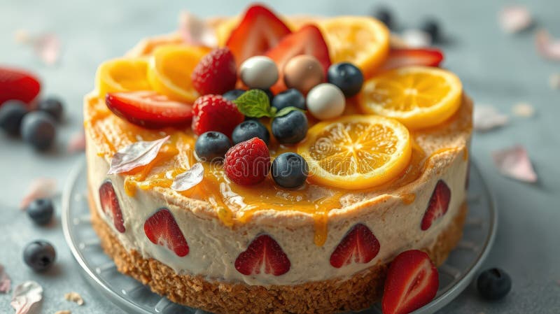Delicious Fruit-topped Cheesecake with Berries and Citrus Displayed on ...