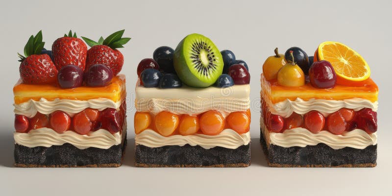 Delicious Fruit-topped Desserts Arranged in Three Sections with ...
