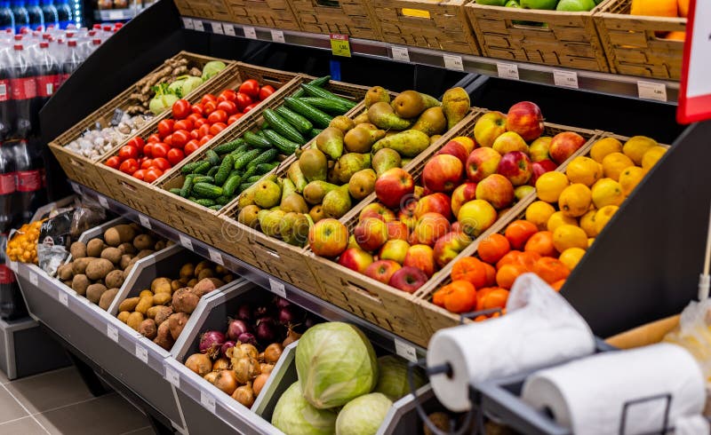 Delicious Fruit and Vegetable Shelf in a Store Editorial Image - Image ...