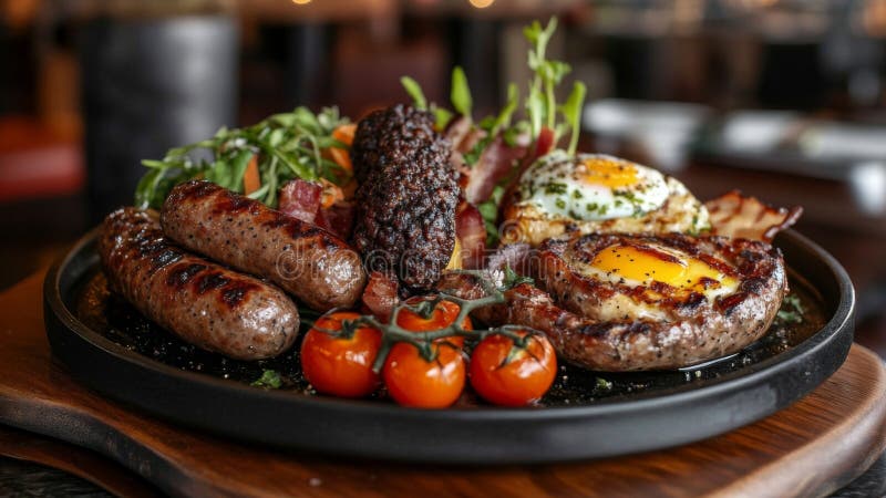 Delicious Full English Breakfast with Sausages and Eggs Stock ...