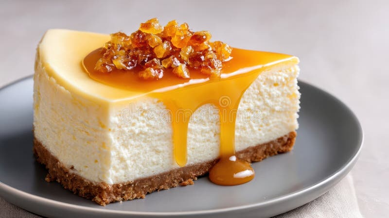 Delicious Ginger Maple Cheesecake Slice on Matte Gray Plate with ...
