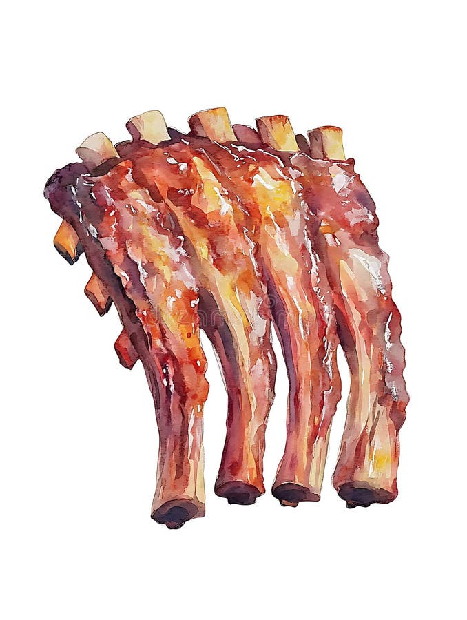 Delicious Glazed Pork Ribs, Isolated on White Stock Illustration ...