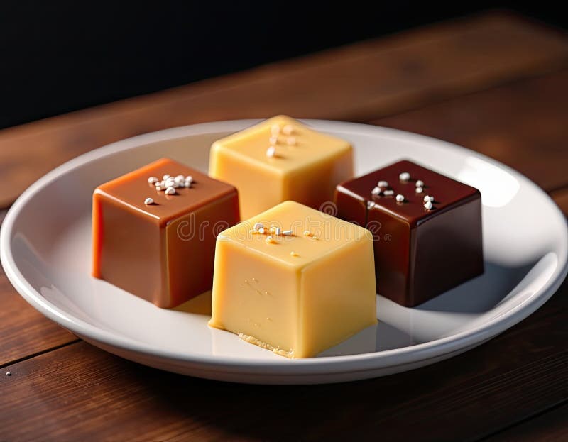 Delicious Gourmet Chocolate Cubes on White Plate Stock Illustration ...