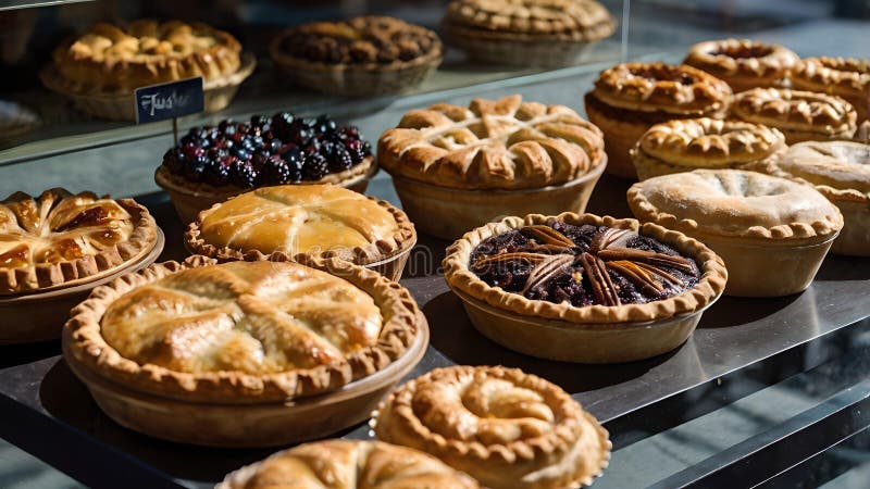 Delicious Gourmet Pies Displayed in Bakery Window Stock Illustration ...