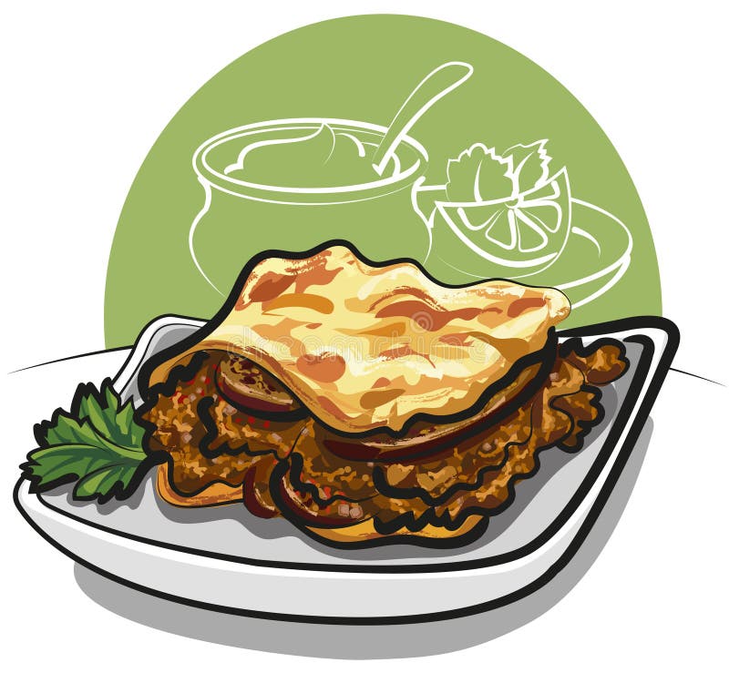 Delicious Greek Moussaka with Aubergines Stock Illustration ...
