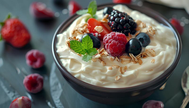 Delicious Greek Yogurt on Dark Stone Background Stock Illustration ...