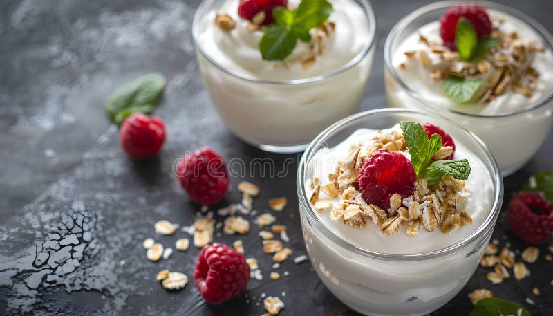 Delicious Greek Yogurt on Dark Stone Background Stock Illustration ...