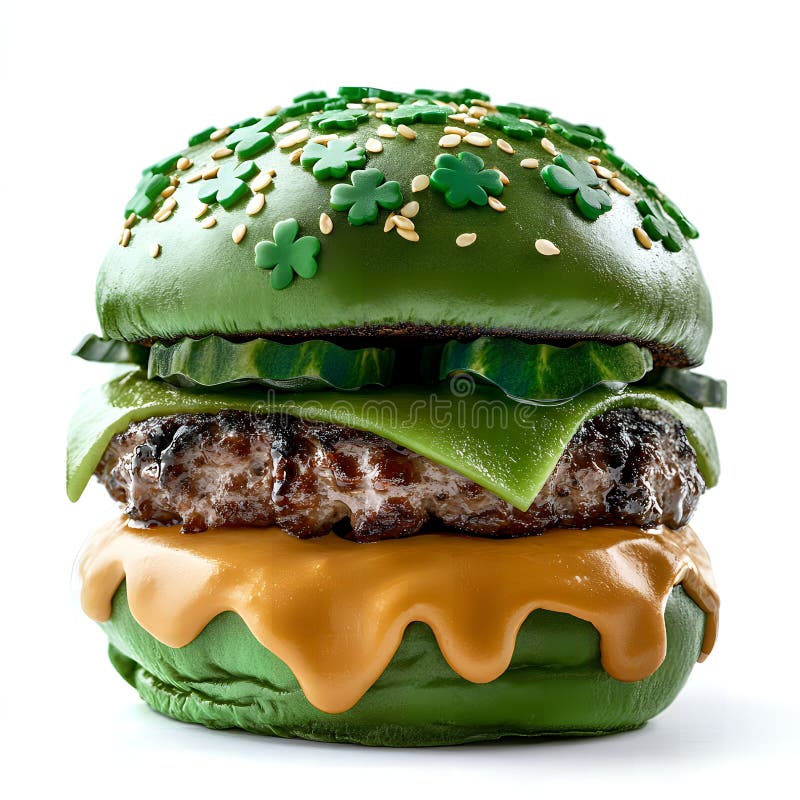Delicious Green St Patrick S Day Burger with Cheese and Sesame Seeds ...