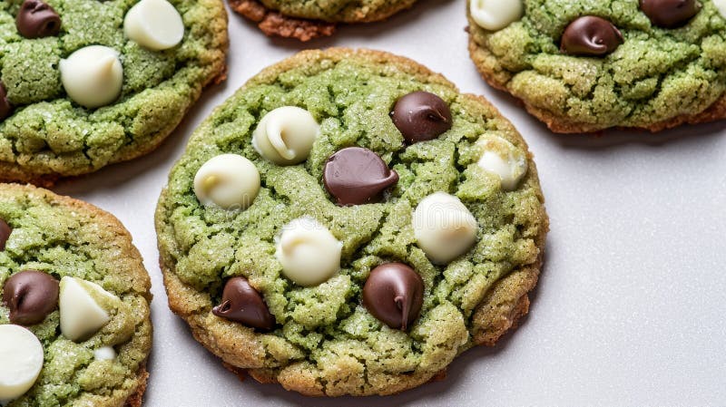 Delicious Green Tea Cookies with Chocolate Chips Stock Illustration ...