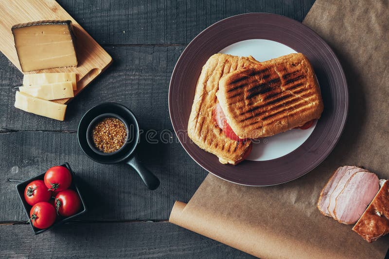 A Delicious Griled Panini Sandwich. Top View. Stock Image - Image of ...