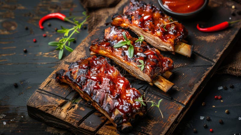 Delicious Grilled Bbq Ribs on Rustic Background Stock Illustration ...