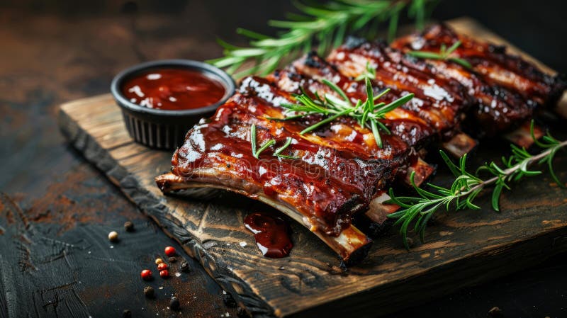 Delicious Grilled Bbq Ribs on Rustic Background Stock Illustration ...