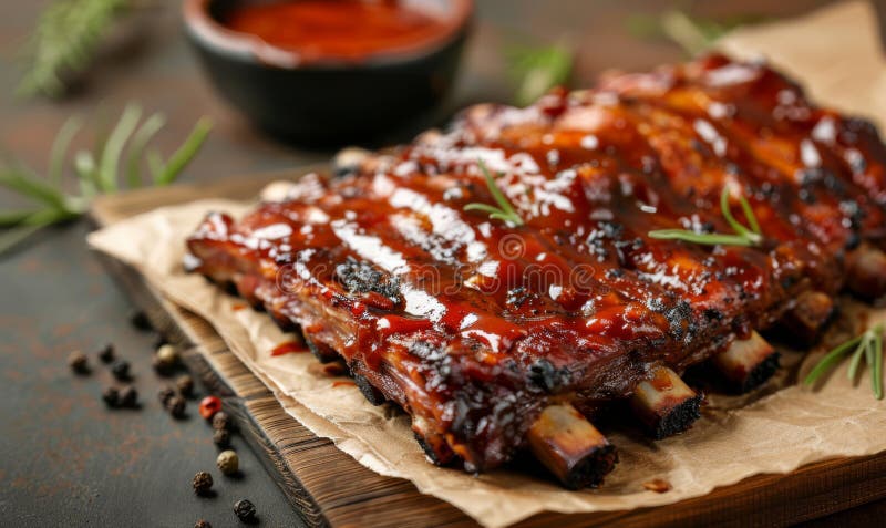 Delicious Grilled Bbq Ribs on Rustic Background Stock Illustration ...