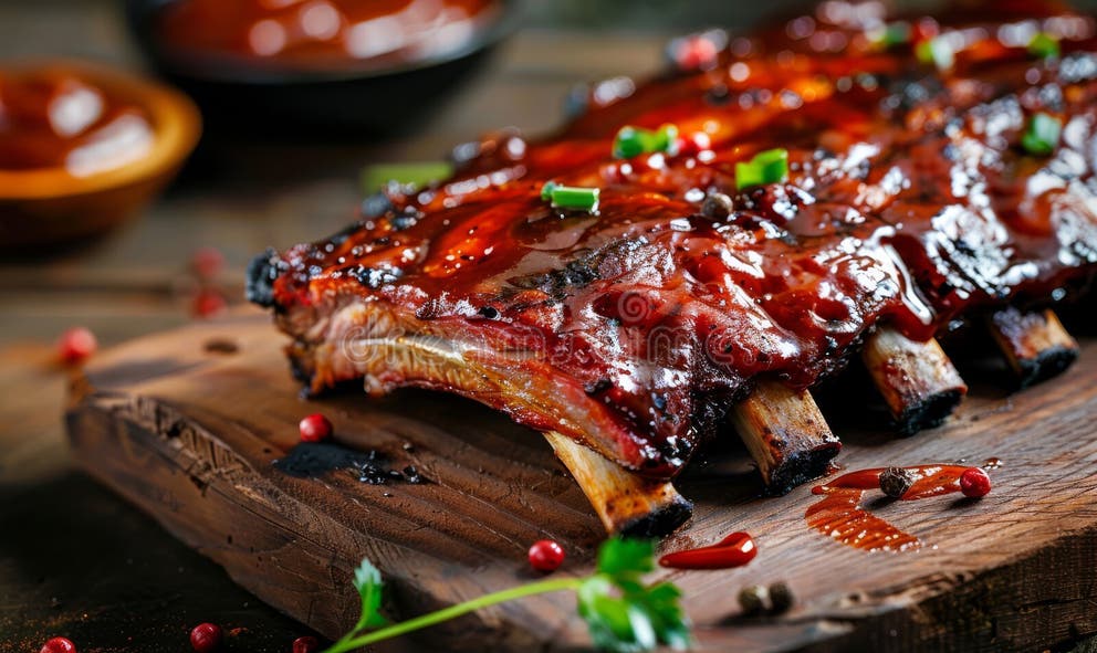 Delicious Grilled Bbq Ribs on Rustic Background Stock Illustration ...