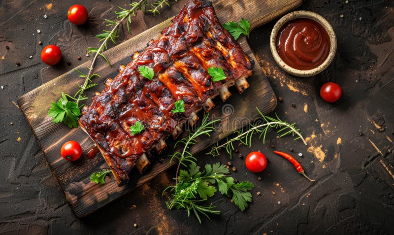Delicious Grilled Bbq Ribs on Rustic Background Stock Illustration ...