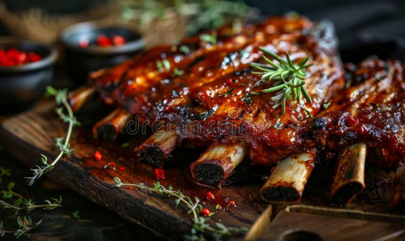 Delicious Grilled Bbq Ribs on Rustic Background Stock Illustration ...